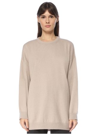 Balenciaga Kadın Bej Arkası Logolu Kaşmir Triko S EU