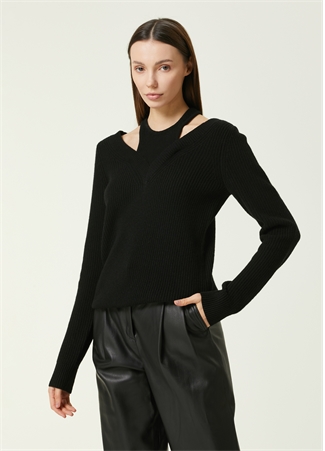 Michael Kors Kadın Siyah Kesim Detaylı Kaşmir Kazak XS EU