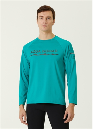 Aqua Nomad Erkek Mavi Logolu Uzun Kollu T-shirt Yeşil XS EU