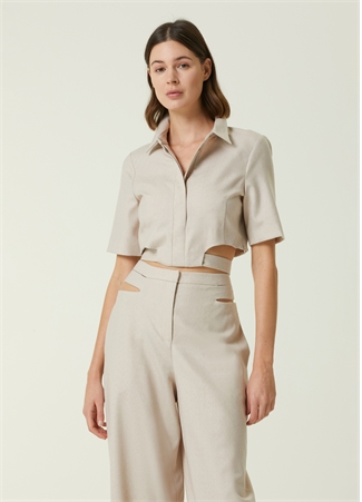 Nisse Kadın Ama Krem Bant Detaylı Yün Crop Bluz Bej 38 EU