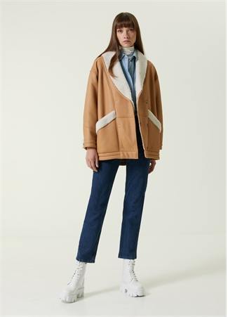 Blancha Kadın Camel Şal Yaka Shearling Astarlı Deri Palto Bej 42 IT Blancha Kadın Camel Şal Yaka Shearling Astarlı Deri Palto Bej 42 IT