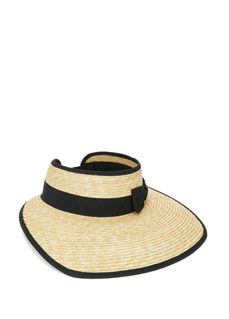 Helene Berman London Kadın Bej Fiyonk Detaylı Hasır Şapka Siyah Eu