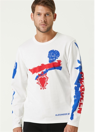 Alexander McQueen Erkek Beyaz Logolu Uzun Kollu T-shirt L EU Alexander McQueen Erkek Beyaz Logolu Uzun Kollu T-shirt L EU