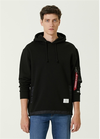 Alpha Industries Erkek Siyah Kapüşonlu Logolu Sweatshirt S EU Alpha Industries Erkek Siyah Kapüşonlu Logolu Sweatshirt S EU