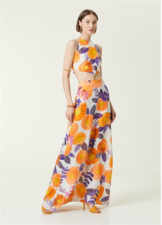 Raisa Vanessa Kadın Turuncu Çiçekli Kesim Detaylı Maksi Keten Elbise 36 EU Raisa Vanessa Kadın Turuncu Çiçekli Kesim Detaylı Maksi Keten Elbise 36 EU