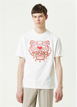 Kenzo Erkek Beyaz Kaplan Baskılı Logo Nakışlı T-shirt S EU Kenzo Erkek Beyaz Kaplan Baskılı Logo Nakışlı T-shirt S EU