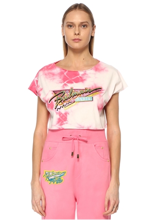 Balmain Kadın Pembe Batik Desenli Taşlı Logolu Cropped T-shirt S EU Balmain Kadın Pembe Batik Desenli Taşlı Logolu Cropped T-shirt S EU