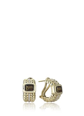 Sim&roz Kadın Morphose Çizgi Dokulu Taşlı Altın Rengi Küpe Kahverengi Eu