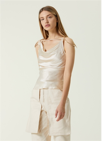 Cult Gaia Kadın Krem Degaje Yaka İpek Bluz Bej S EU Cult Gaia Kadın Krem Degaje Yaka İpek Bluz Bej S EU