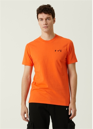 Off-White Erkek Turuncu Logo Detaylı T-shirt Siyah S EU