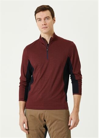 Sease Erkek Bordo Yakası Fermuarlı Uzun Kollu Yün T-shirt M EU