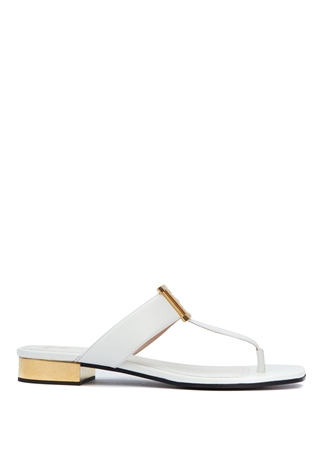 Balmain Kadın Beyaz Logolu Deri Terlik 36 EU