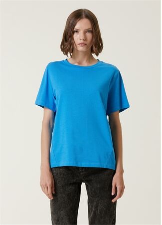 Academia Kadın Mavi Bisiklet Yaka T-shirt XS