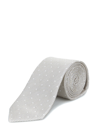 Beymen Club Erkek Gri Puantiye Desenli İpek Kravat Bej Eu