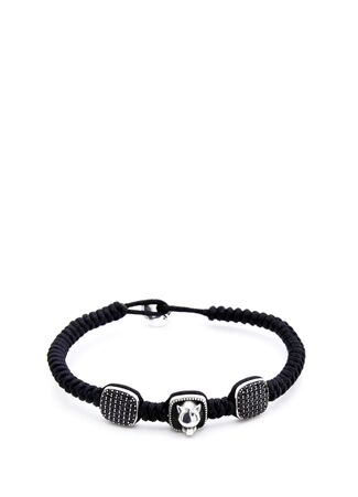 Boga Erkek Siyah İşlemeli Gümüş Rengi Bileklik Gri EU