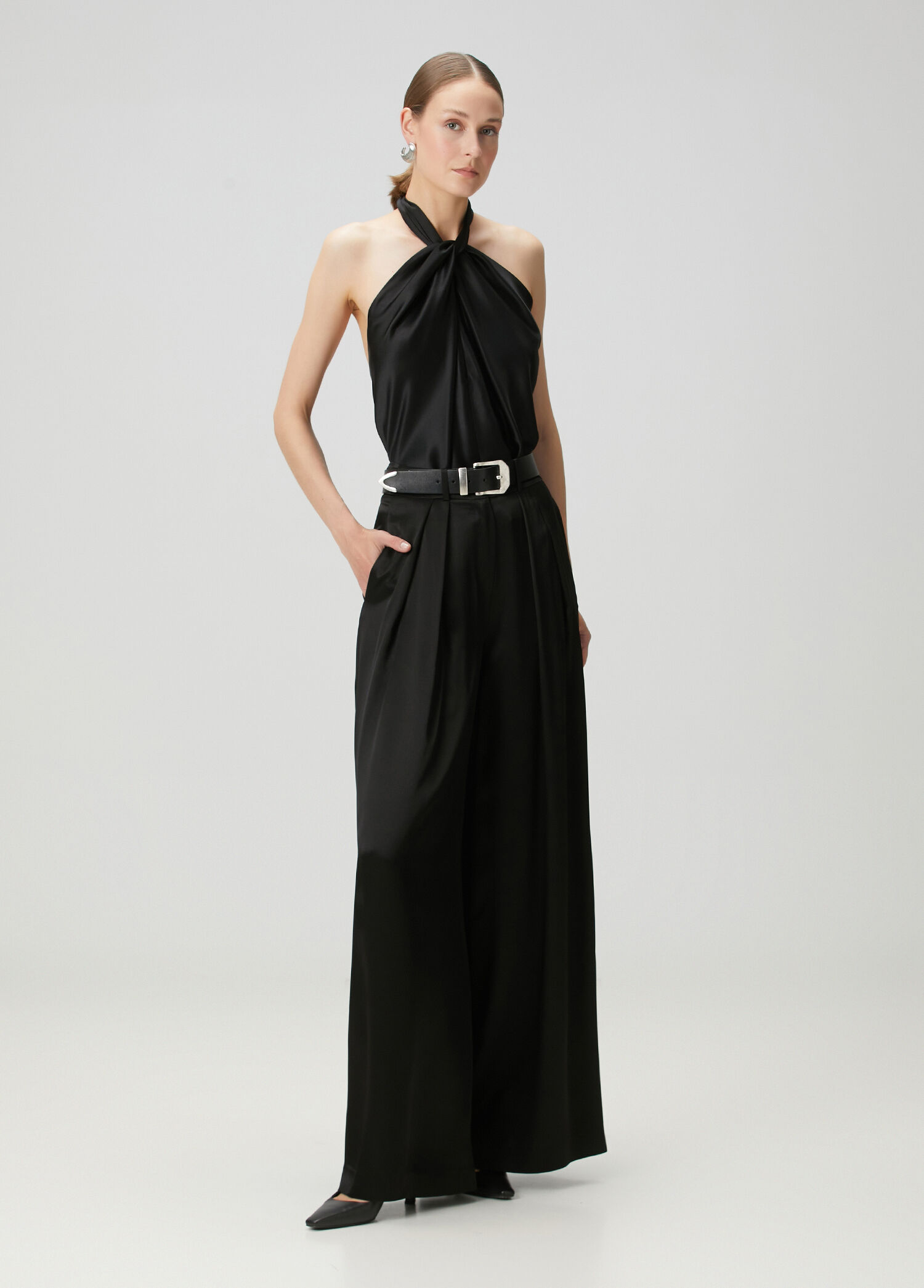 Acaria Studio - Jill Siyah Saten Pantolon - Siyah