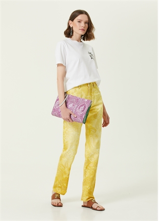 Etro Kadın Regular Fit Sarı Şal Desenli Jean Pantolon 25 Us
