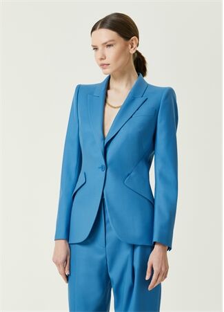 Alexander McQueen Kadın Mavi Tek Düğmeli Yün Ceket 42 IT Alexander McQueen Kadın Mavi Tek Düğmeli Yün Ceket 42 IT