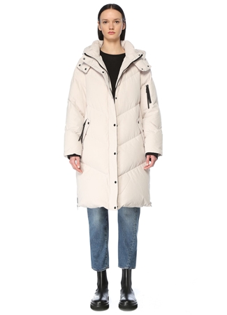 Allsaints Kadın Rory Beyaz Kapüşonlu Puff Mont 4 US