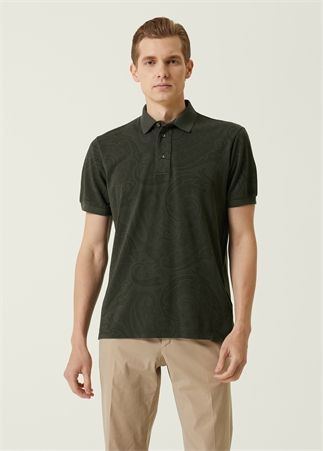 Etro Erkek Yeşil Polo Yaka Şal Desenli T-shirt S EU