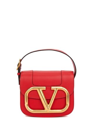 Valentino Garavani Kadın Supervee Kırmızı Logolu Deri Omuz Çantası EU