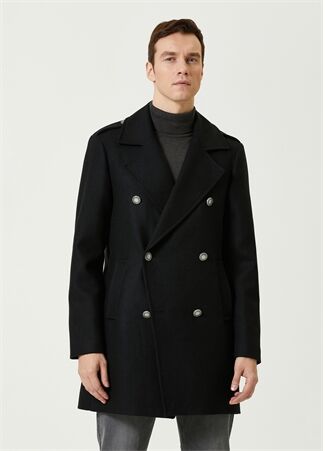 Network Erkek Slim Fit Siyah Yün Palto 46 EU