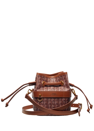 Manc Kadın Mary Jane Desenli Vegan Deri Omuz Çantası Kahverengi Eu