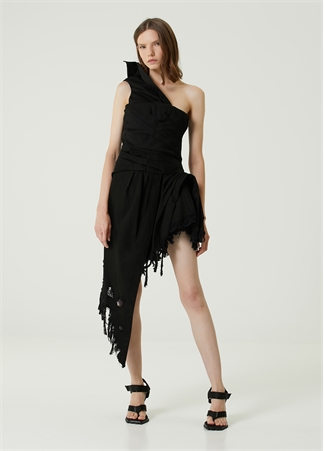 Alexander Wang Kadın Siyah Yıpratma Detaylı Asimetrik Elbise 2 US