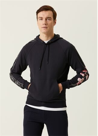 Knt Erkek Lacivert Kapüşonlu Çiçekli Sweatshirt XL EU