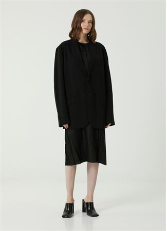 Balenciaga Kadın Siyah Ceket Formlu Midi Elbise 36 IT