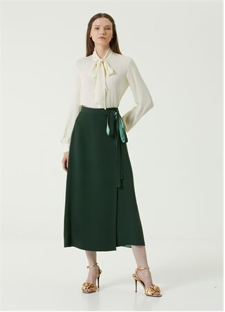 Valentino Kadın Yeşil Kuşak Detaylı Midi İpek 40 IT