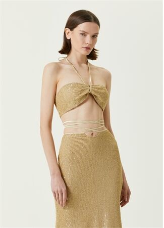 In the Mood for Love Kadın Patty Gold İşlemeli Crop Abiye Bluz Kahverengi M EU