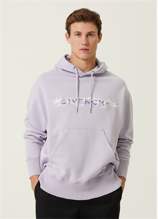 Givenchy Erkek Lila Kapüşonlu Logo Baksılı Sweatshirt Mor S EU Givenchy Erkek Lila Kapüşonlu Logo Baksılı Sweatshirt Mor S EU