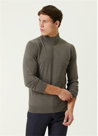 Corneliani Erkek Antrasit Balıkçı Yaka Yün Kazak Gri 52 IT