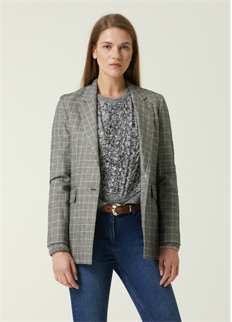 Beymen Club Kadın Gri Kelebek Yaka Kareli Tek Düğmeli Ceket 36 EU