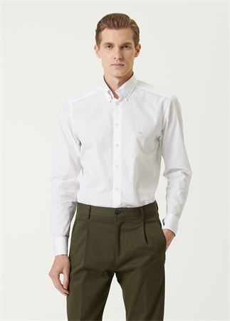 Etro Erkek Beyaz Düğmeli Yaka Manşeti Etnik Desenli Gömlek 38 IT