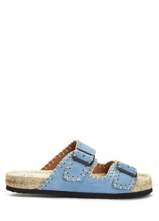 Manebi Kadın Mavi Çift Bantlı Süet Terlik 36 Eu