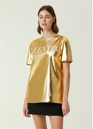 Valentino Kadın Gold Logolu T-shirt Altın Rengi M EU Valentino Kadın Gold Logolu T-shirt Altın Rengi M EU