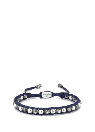 Kayra Khan Erkek Balls Macrame Gümüş Rengi Bileklik Lacivert EU