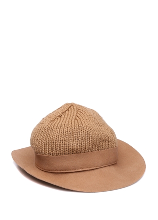 Catarzi Kadın Kamel Örgü Doku Detaylı Yün Şapka Kahverengi 57 EU