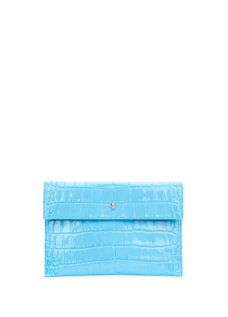 Alexander Mcqueen Kadın Turkuaz Krokodil Dokulu Deri El Portföyü Mavi Eu