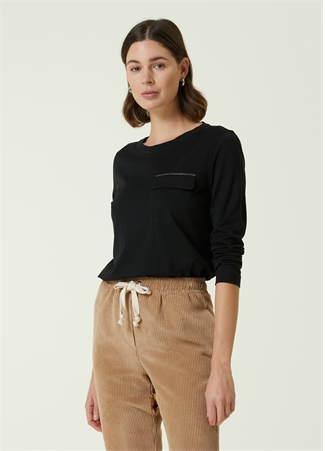 Brunello Cucinelli Kadın Siyah Cep Detaylı Uzun Kol T-shirt L EU Brunello Cucinelli Kadın Siyah Cep Detaylı Uzun Kol T-shirt L EU