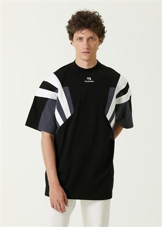 Balenciaga Erkek Colorblocked Logolu T-shirt Siyah 2 US