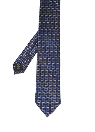 Zegna Erkek Lacivert Geometrik Desenli Yün Kravat EU Zegna Erkek Lacivert Geometrik Desenli Yün Kravat EU