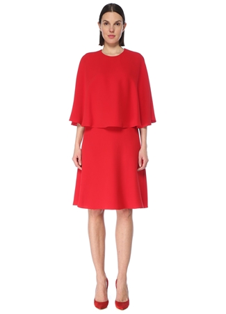 Valentino Kadın Kırmızı Pelerin Detaylı Mini İpek Elbise 40 IT