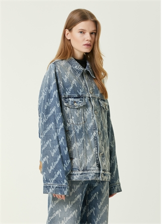 Balenciaga Kadın Mavi Logo Desenli Denim Mont 34 IT Balenciaga Kadın Mavi Logo Desenli Denim Mont 34 IT