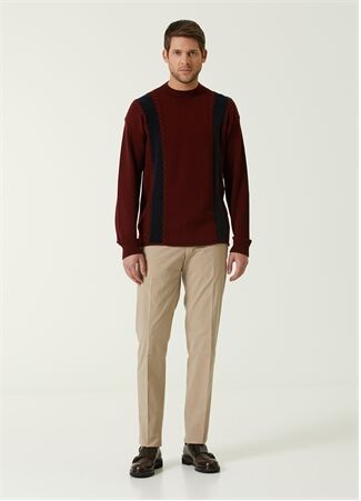 Pal Zileri Erkek Bordo Şeritli Örgü Doku Detaylı Kazak 50 IT