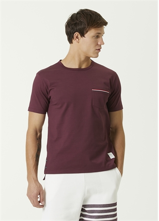 Thom Browne Erkek Bordo Logo Şeritli Cep Detaylı T-shirt 4 US Thom Browne Erkek Bordo Logo Şeritli Cep Detaylı T-shirt 4 US