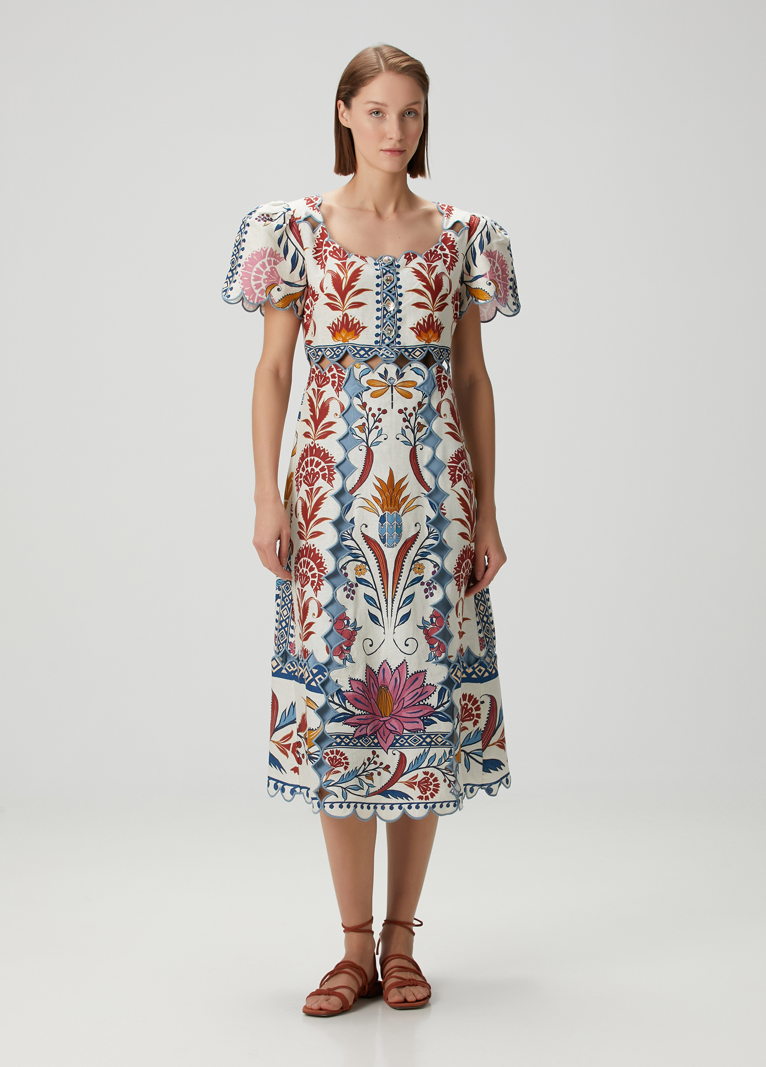 Farm Rio Mavi-Beyaz Kadın Mavi Beyaz Desenli Midi Keten Elbise 1718737 ...