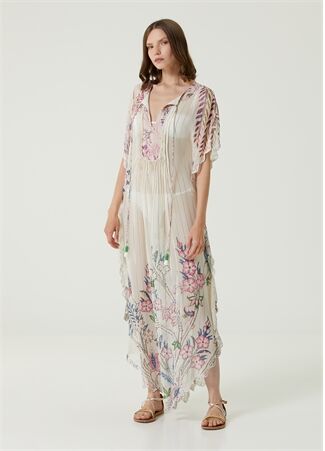 Hemant&Nandita Kadın Nila Beyaz Çiçekli Maksi Plaj Elbisesi S EU